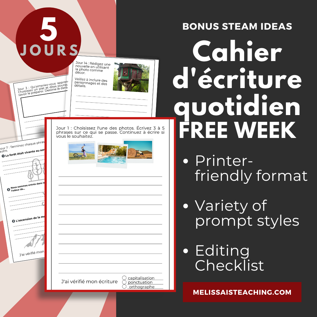 Free French Writing Warm Up Journal